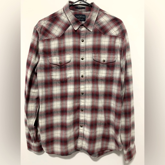 Lucky Brand | Shirts | Lucky Brand Pearl Snap Plaid Flannel Shirt Men ...